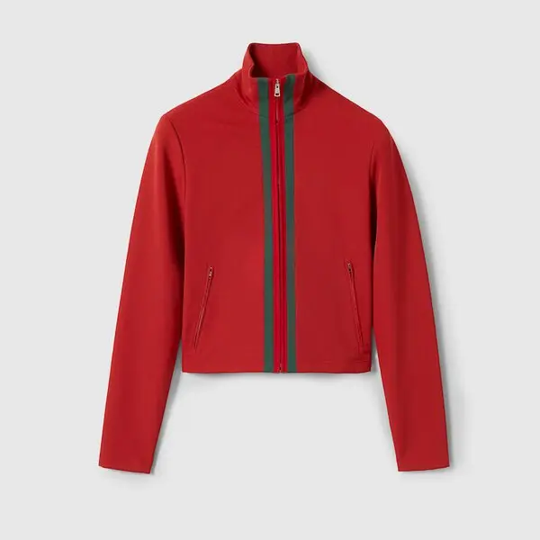 Gucci Stretch Nylon Zip-up Jacket With Web Intarsia