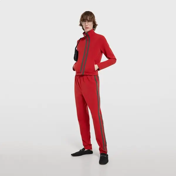 Gucci Stretch Nylon Zip-up Jacket With Web Intarsia