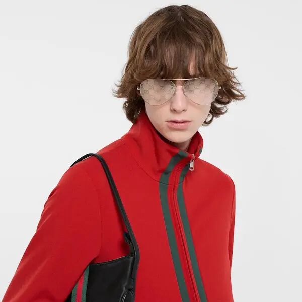 Gucci Stretch Nylon Zip-up Jacket With Web Intarsia