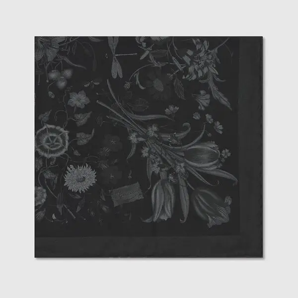 Gucci Printed Cotton Silk Pocket Square - Black