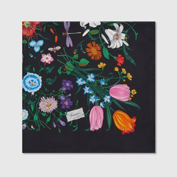 Gucci Printed Cotton Silk Pocket Square - Black