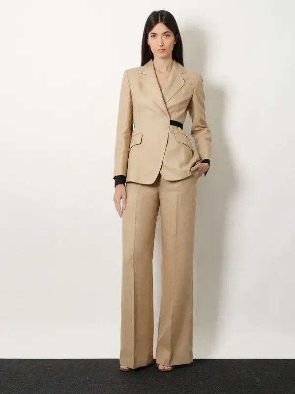 Max Mara Flared Linen Trousers - Beige