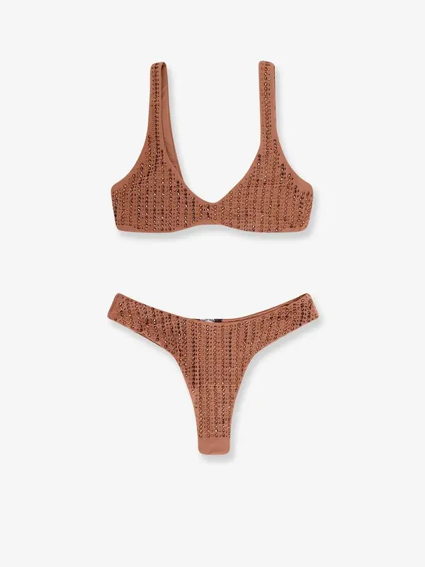 VENUJA Nylon Rhinestone Bikini - Brown