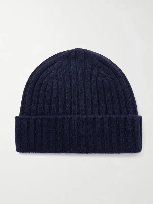 Mr P. Cairn Ribbed Cashmere Beanie - Blue