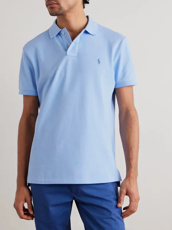 Polo Ralph Lauren Logo-embroidered Cotton-jersey Polo Shirt - Blue