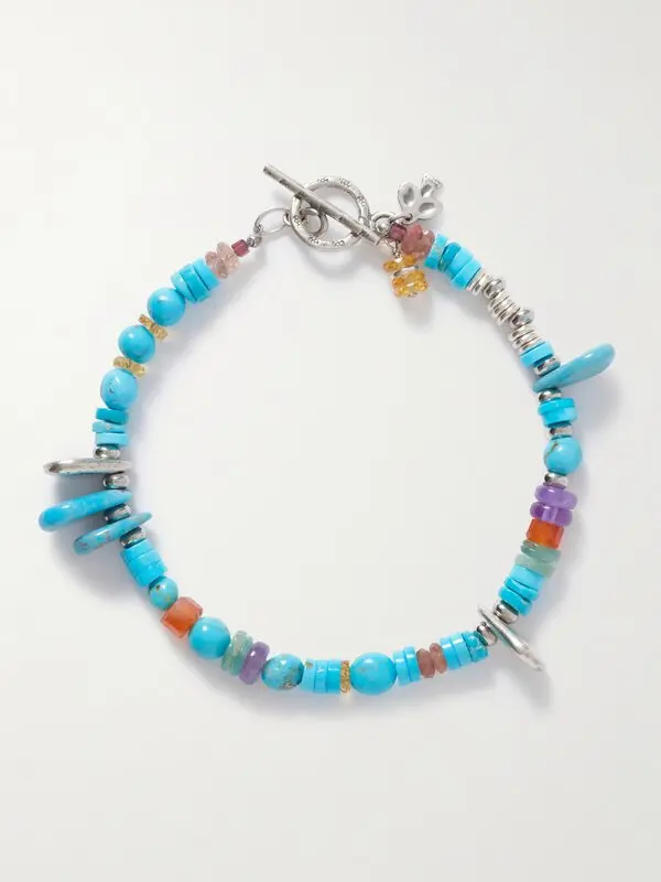 PEYOTE BIRD Playa Sterling Silver Multi-stone Beaded Bracelet