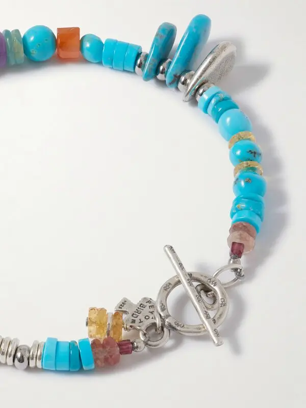 PEYOTE BIRD Playa Sterling Silver Multi-stone Beaded Bracelet
