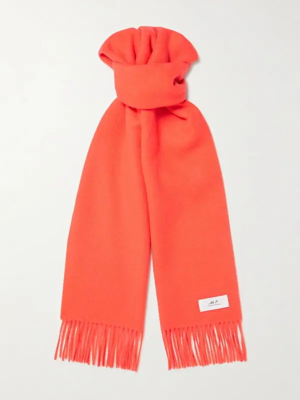 Mr P. Logo-appliquéd Fringed Cashmere Scarf - Orange