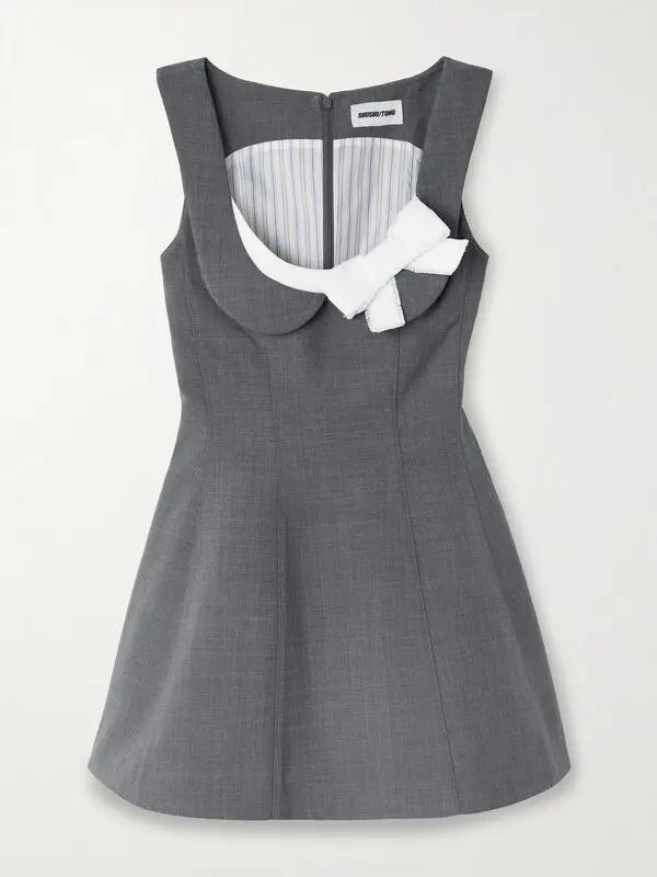 SHUSHU/TONG Bow-detailed Flannel Mini Dress - Gray