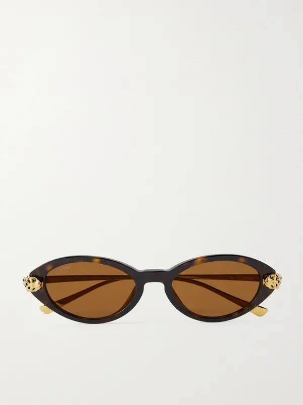 CARTIER Panthère De Oval-frame Sunglasses - Tortoiseshell