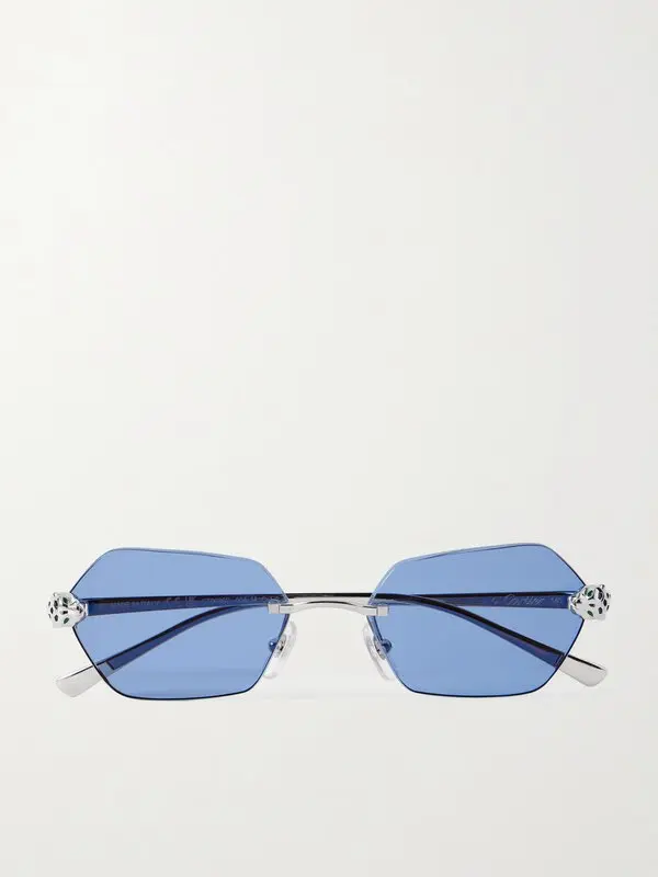 CARTIER Panthère De Rimless Hexagon-frame Sunglasses - Silver
