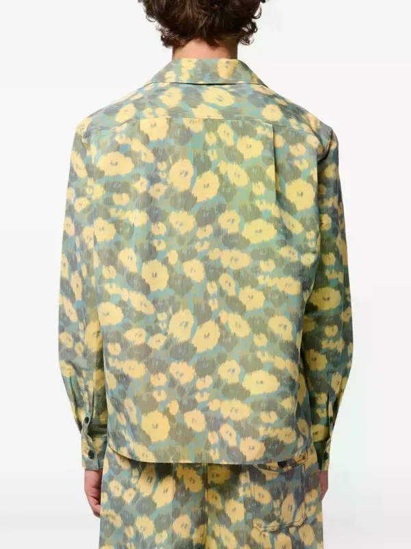 Marni Linen-blend Shirt With Floral Print - Blue