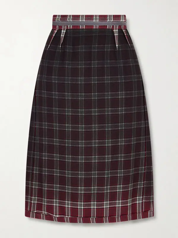 MAISON MARGIELA Dégradé Checked Woven Midi Skirt - Burgundy