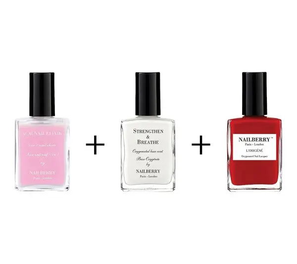 NAILBERRY 3pc Set W/ Elixir Serum, Base Coat & Nail Color - One-color