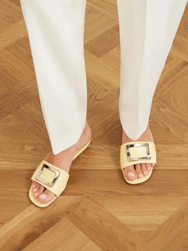 ROGER VIVIER 20 Buckled Padded Leather Mules - Yellow