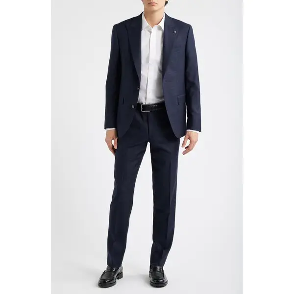JACK VICTOR Engel Microcheck Peak Lapel Wool Suit - Navy