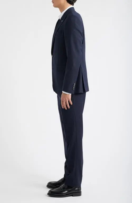 JACK VICTOR Engel Microcheck Peak Lapel Wool Suit - Navy