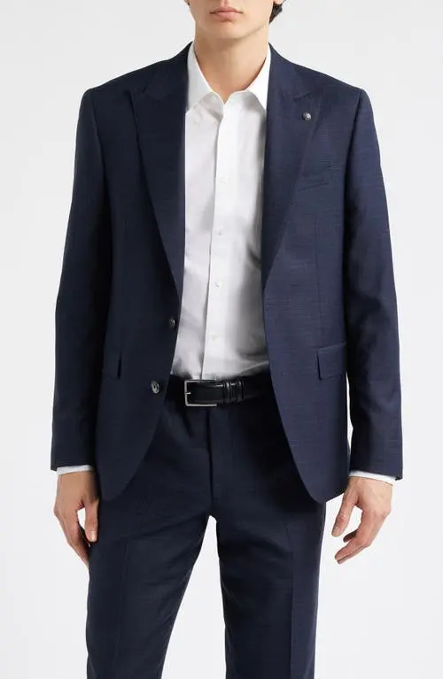 JACK VICTOR Engel Microcheck Peak Lapel Wool Suit - Navy