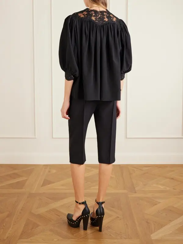 Chloé Lace-trimmed Organic Silk Crepe De Chine Blouse - Black