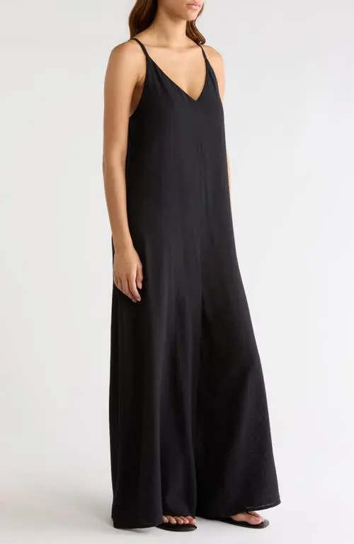 Elan Wide Leg Cotton & Linen-blend Cover-up Jumpsuit - Black
