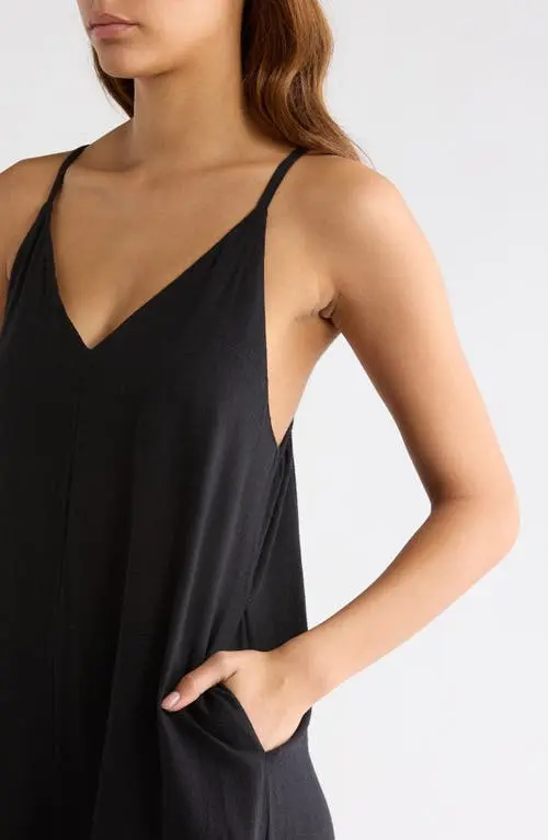 Elan Wide Leg Cotton & Linen-blend Cover-up Jumpsuit - Black