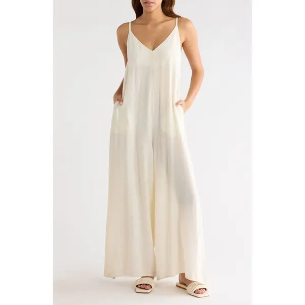 Elan Wide Leg Cotton & Linen-blend Cover-up Jumpsuit - Off White