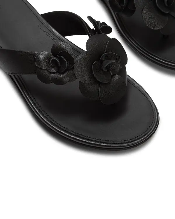 Fitflop Gracie Flower Leather Flip Flops - Black