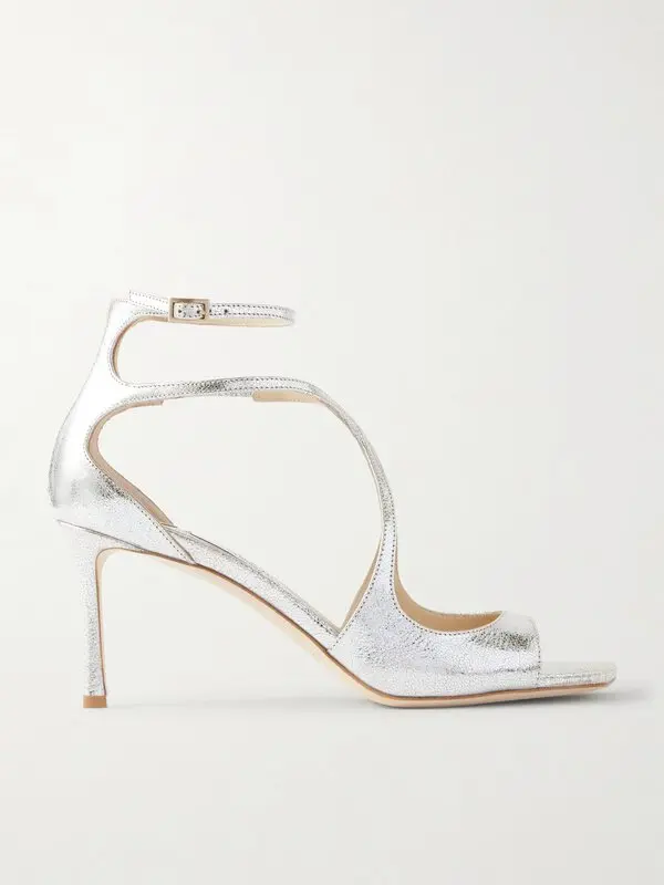 JIMMY CHOO Azia 95 Metallic Textured-leather Sandals - Gold