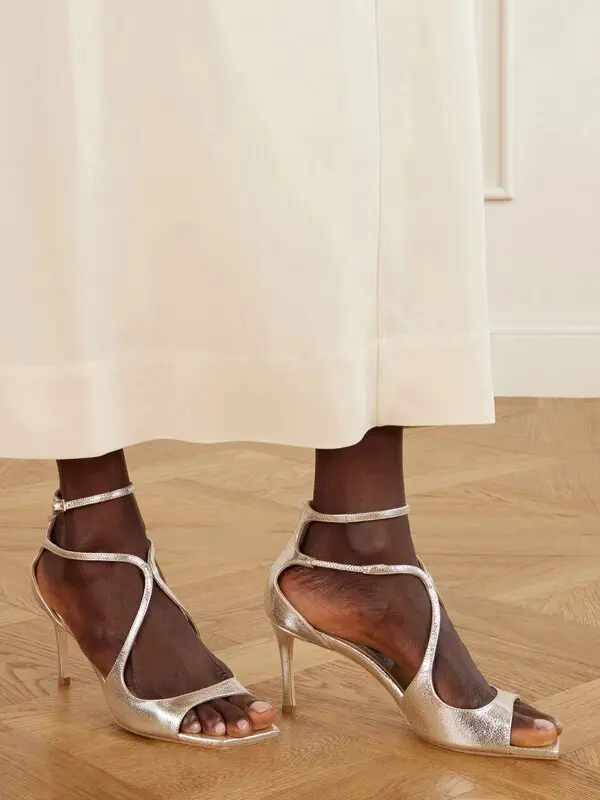 JIMMY CHOO Azia 95 Metallic Textured-leather Sandals