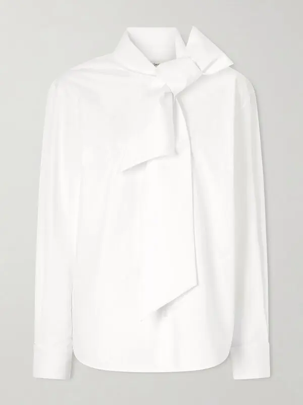 Saint Laurent Scarf Detailed Cotton-poplin Shirt - White