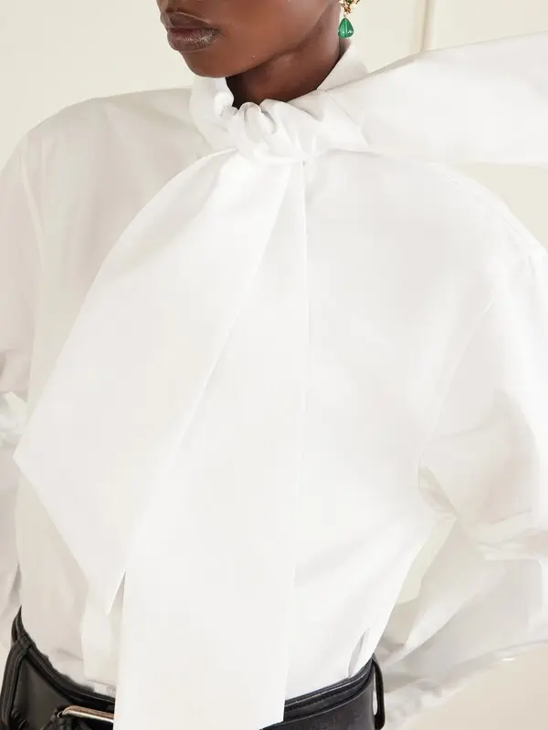 Saint Laurent Scarf Detailed Cotton-poplin Shirt - White