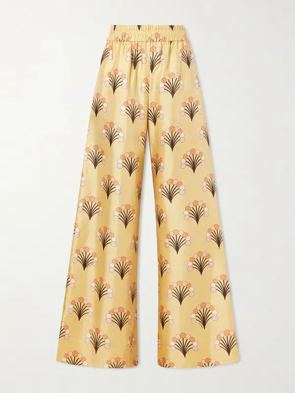 La DoubleJ Palazzo Printed Silk-twill Wide-leg Pants - Gold