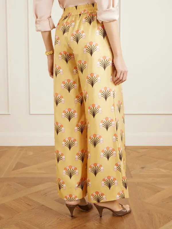 La DoubleJ Palazzo Printed Silk-twill Wide-leg Pants - Gold