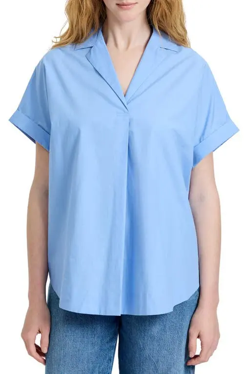 French Connection Cotton Poplin Popover Top - Blue Hydrangea