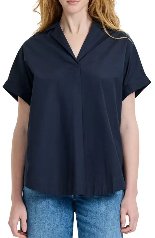 French Connection Cotton Poplin Popover Top - Marine