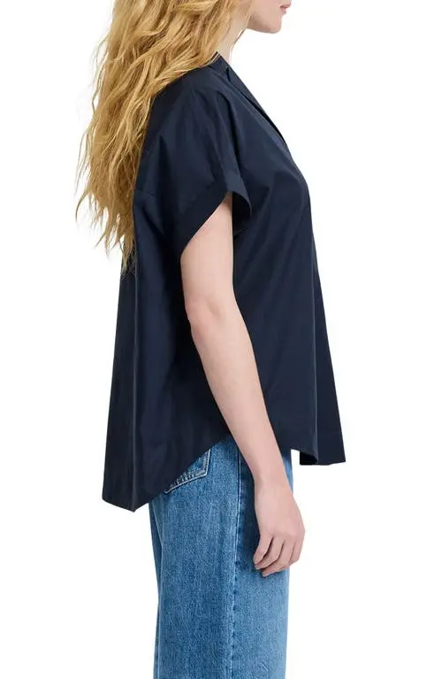French Connection Cotton Poplin Popover Top - Marine