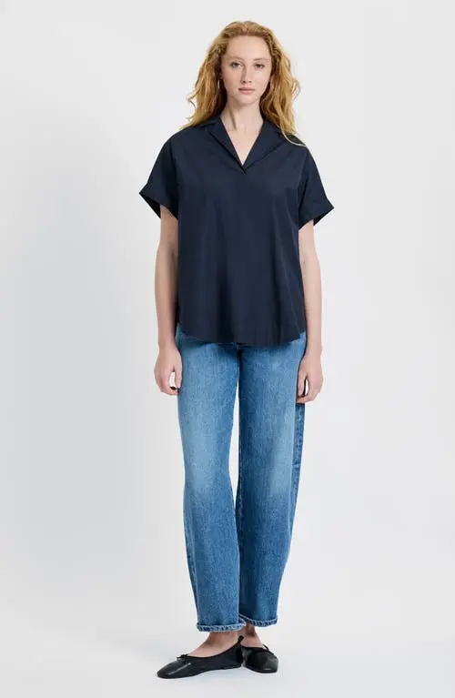 French Connection Cotton Poplin Popover Top - Marine