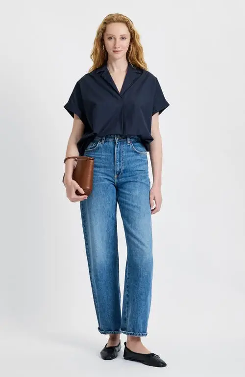French Connection Cotton Poplin Popover Top - Marine