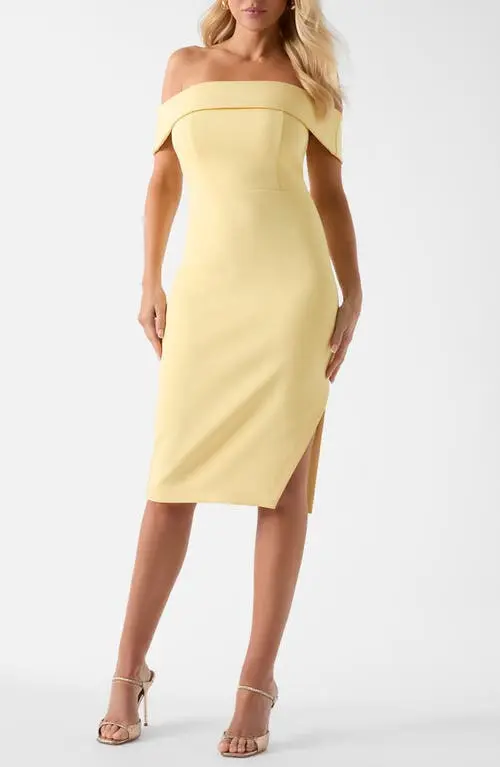 MARCIANO Andrea Off The Shoulder Scuba Dress - Grated Lemon
