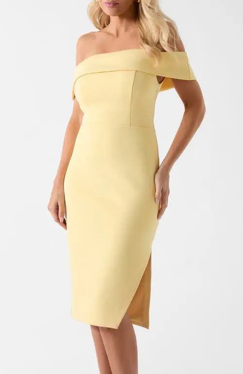 MARCIANO Andrea Off-the-shoulder Scuba Dress - Grated Lemon