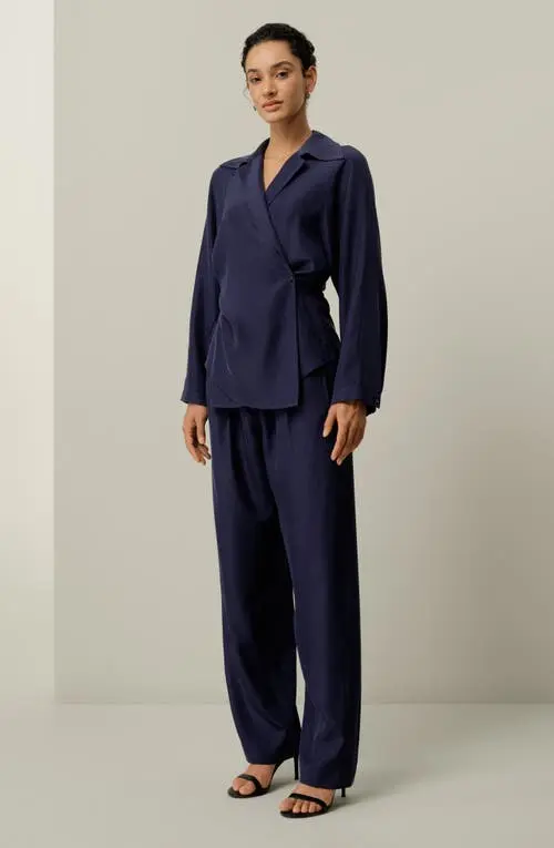 Lilysilk Multi-positional Silk Habotai Shirt - Blueberry