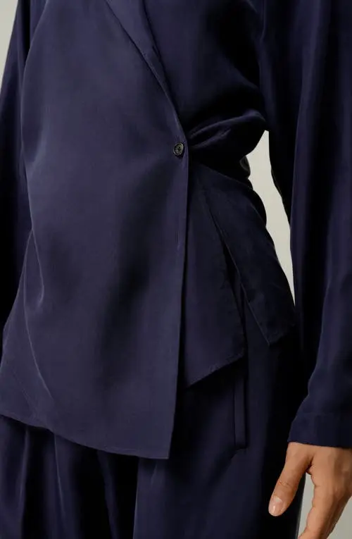Lilysilk Multi-positional Silk Habotai Shirt - Blueberry