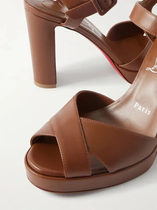 CHRISTIAN LOUBOUTIN Cora 100 Leather Platform Sandals - Brown