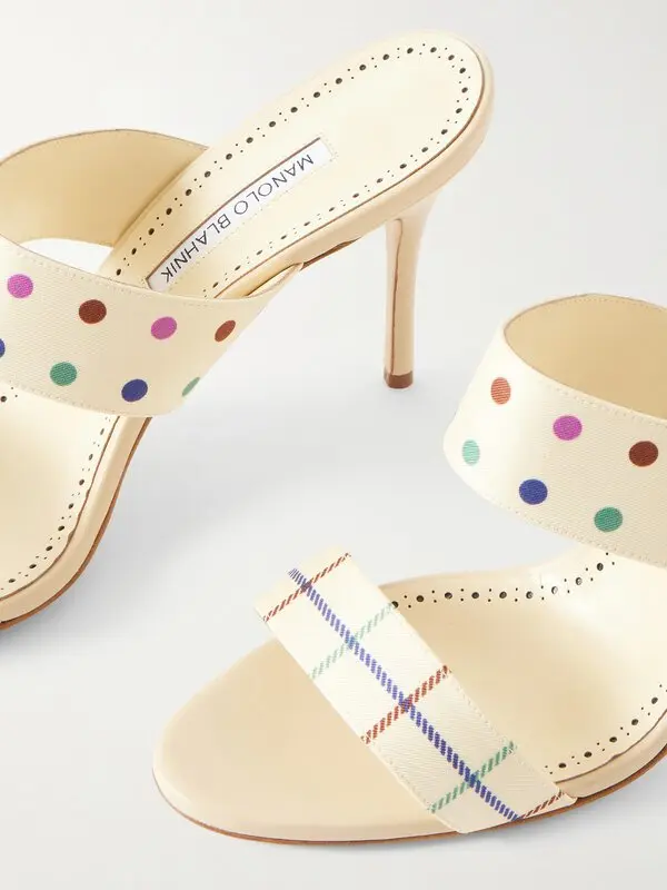 Manolo Blahnik Ralotapla 90 Printed Twill Mules - Neutrals