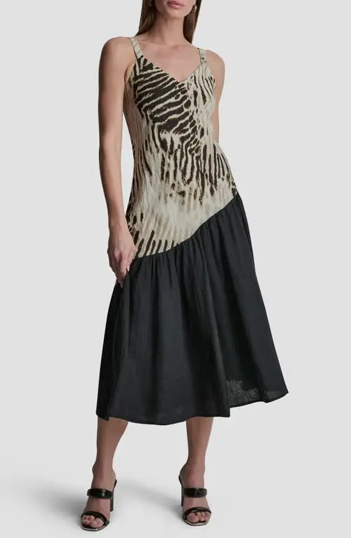 Dkny Colorblock Asymmetric Linen Dress - Brushed Sandbed/black