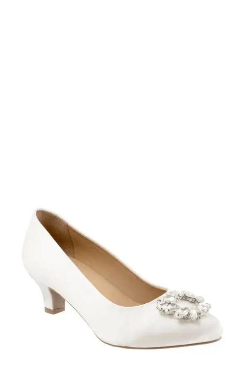 Trotters Kitten Heel Pumps - White Satin