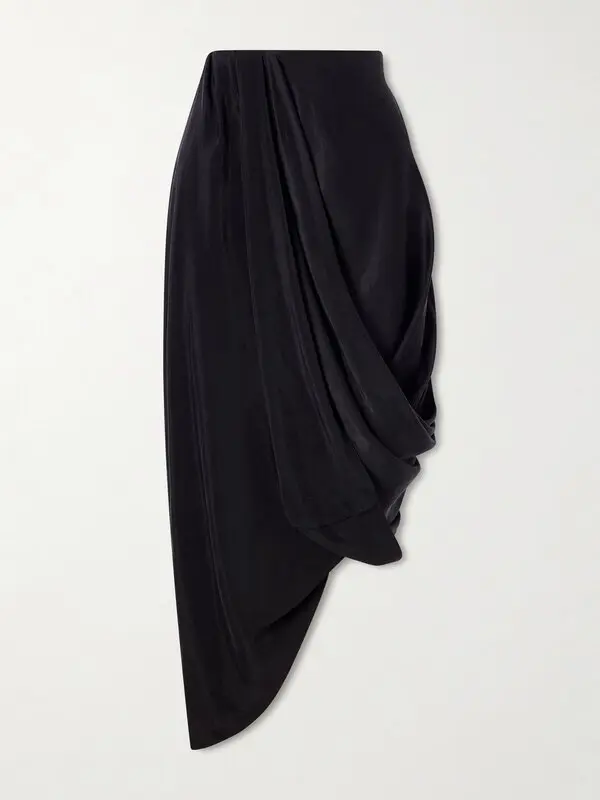 MAISON MARGIELA Asymmetric Gathered Satin Midi Skirt - Black