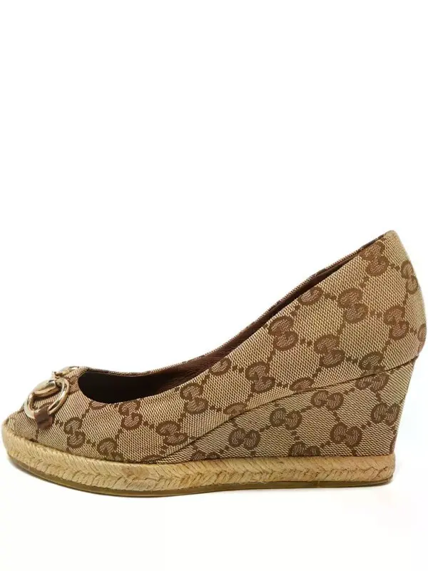 Gucci Gg Canvas Espadrille Wedge Pumps