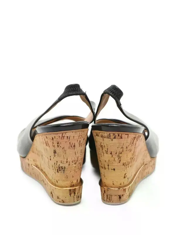 FERRAGAMO Patent Leather Cork Wedge Sandals