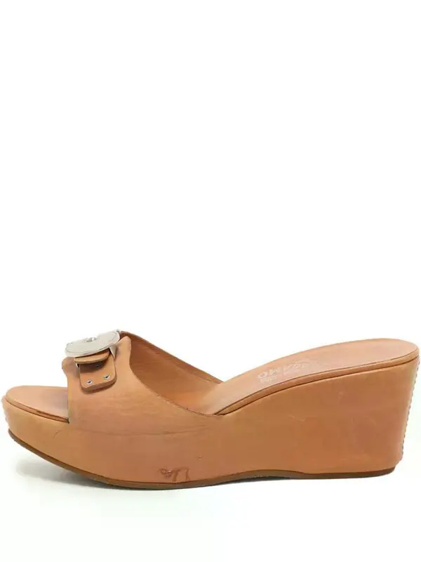 FERRAGAMO Gancini Leather Wedge Sandals